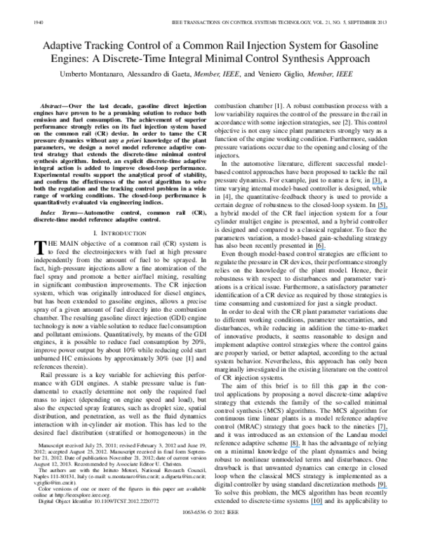 (PDF) Adaptive Tracking Control of a Common Rail Injection System for Gasoline Engines: A ...