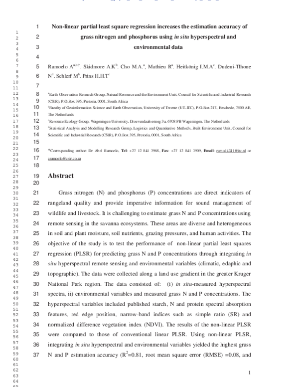 Pdf Non Linear Partial Least Square Regression Increases The Estimation Accuracy Of Grass