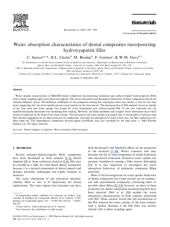 (PDF) Water absorption characteristics of dental composites ...
