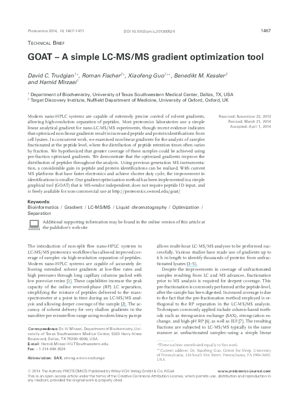 (PDF) GOAT - A simple LC-MS/MS gradient optimization tool | Roman ...