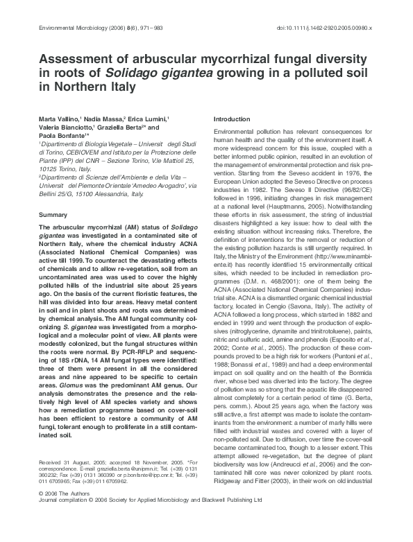 (PDF) Assessment of arbuscular mycorrhizal fungal diversity in roots of Solidago gigantea ...