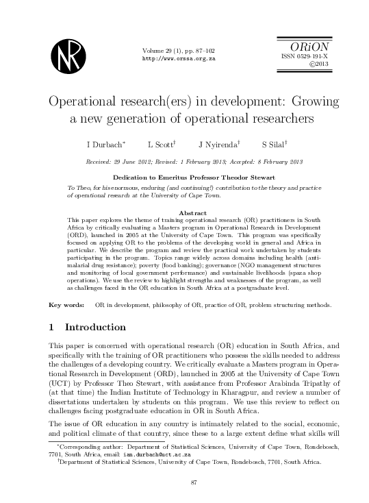 (PDF) Operational Research(ers) in development: Growing a new ...