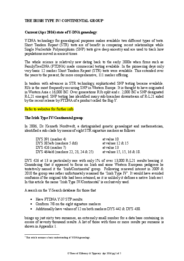 (DOC) THE IRISH TYPE IV/ CONTINENTAL GROUP 1