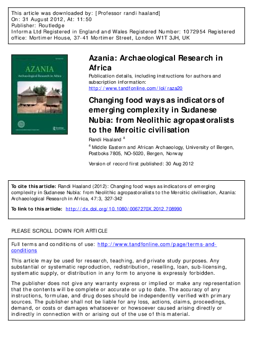 (PDF) Azania: Archaeological Research in Africa Changing food ways as ...