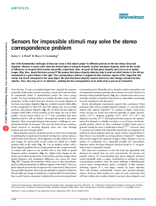 (PDF) Sensors for impossible stimuli may solve the stereo ...
