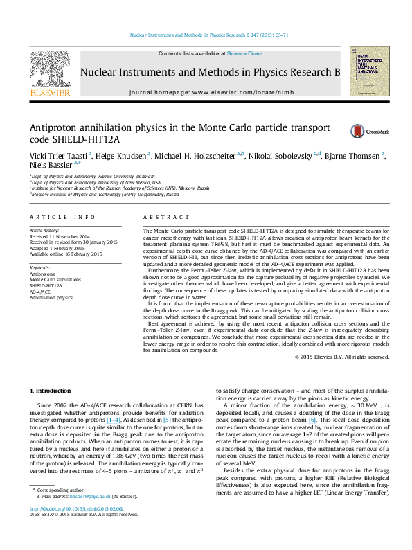 (PDF) Antiproton annihilation physics in the Monte Carlo particle transport code SHIELD-HIT12A
