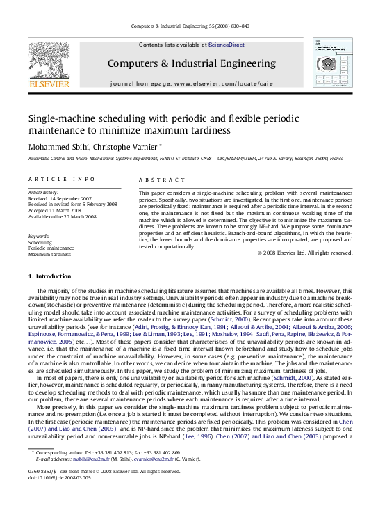 (PDF) Single-machine scheduling with periodic and flexible periodic maintenance to minimize ...