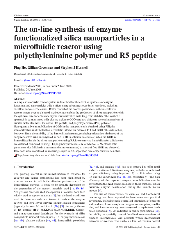 (PDF) The on-line synthesis of enzyme functionalized silica ...