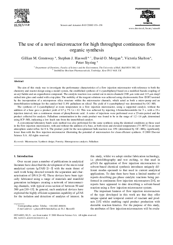 (PDF) The use of a novel microreactor for high throughput continuous flow organic synthesis