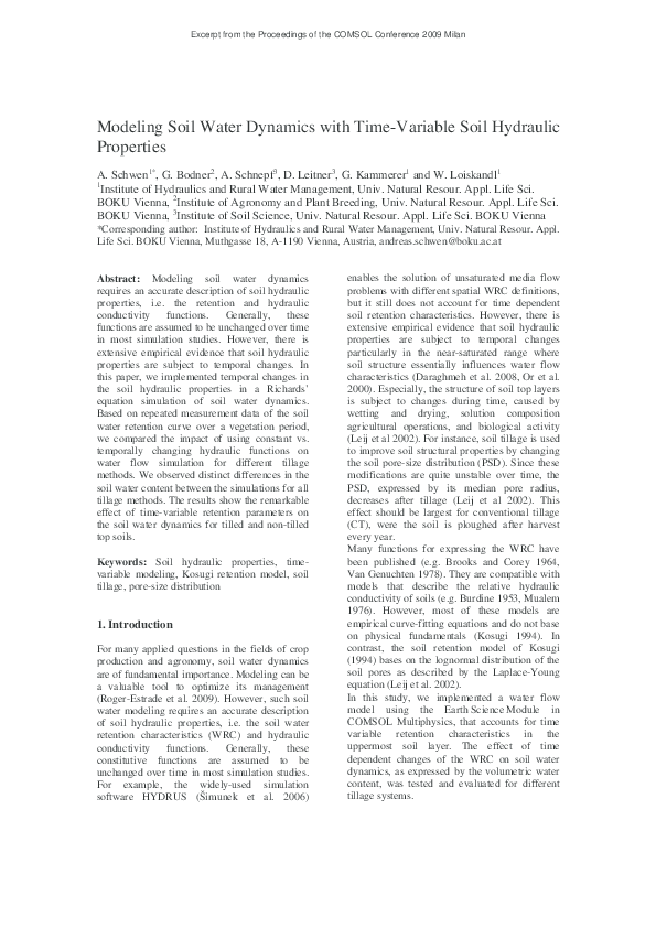 (PDF) Modeling Soil Water Dynamics with Time-Variable Soil Hydraulic Properties