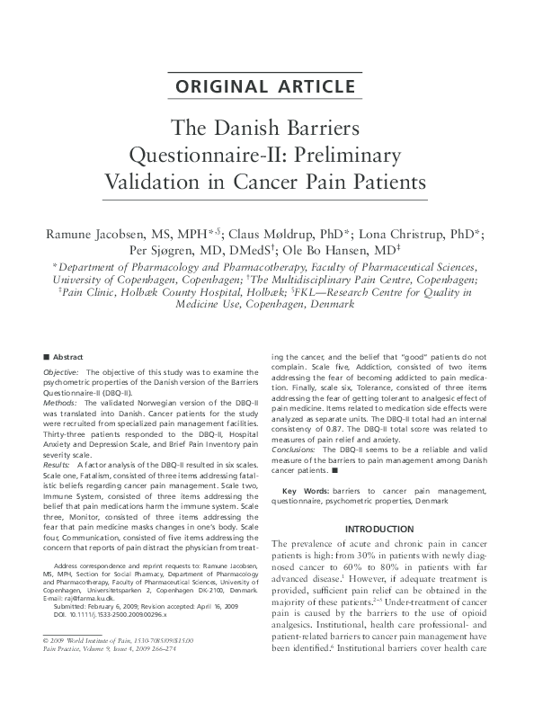 (PDF) The Danish Barriers Questionnaire-II: Preliminary Validation in ...