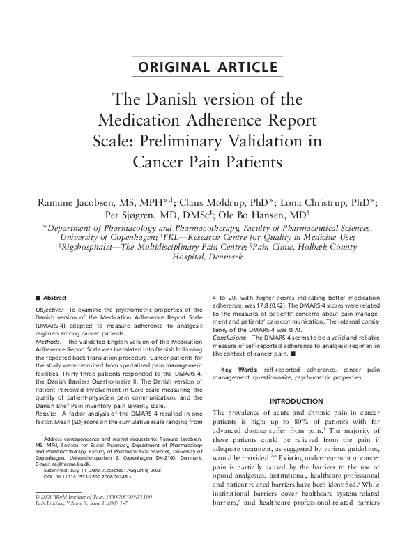(PDF) The Danish version of the Medication Adherence Report Scale ...