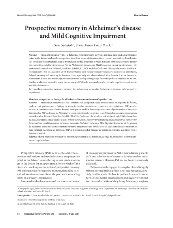 (PDF) Mild cognitive impairment and prospective memory: translating the evidence into ...