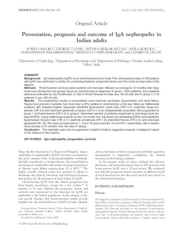 (PDF) Presentation, prognosis and outcome of IgA nephropathy in Indian adults