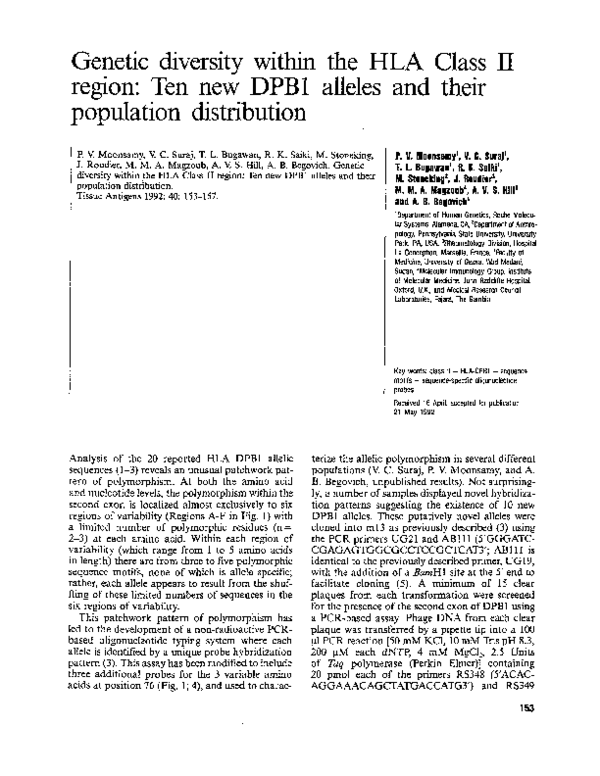 (PDF) Genetic diversity within the HLA Class II region: Ten new DPB1 ...