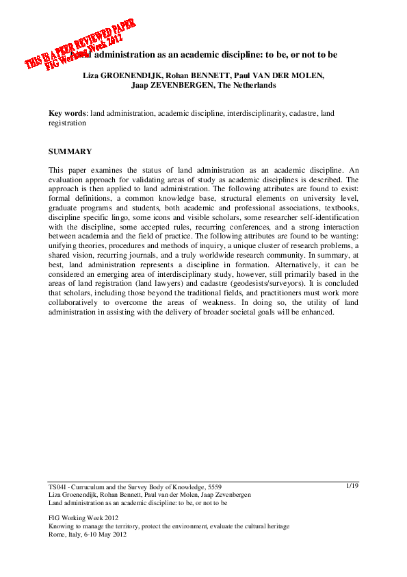 (PDF) Land administration as an academic discipline: to be, or not to be