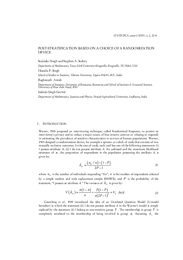 (PDF) Post-stratification based on a choice of a randomization device
