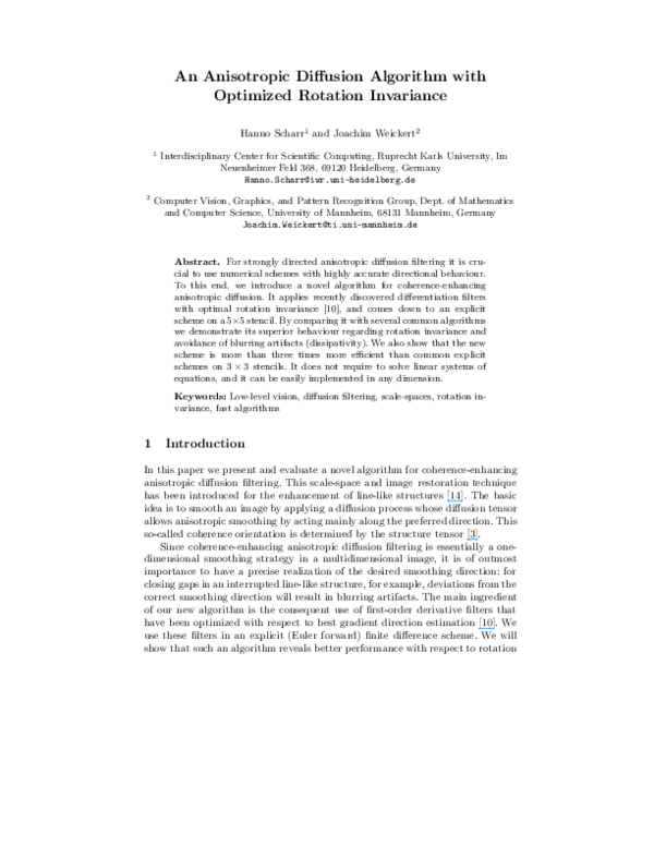 Pdf An Anisotropic Diffusion Algorithm With Optimized Rotation Invariance