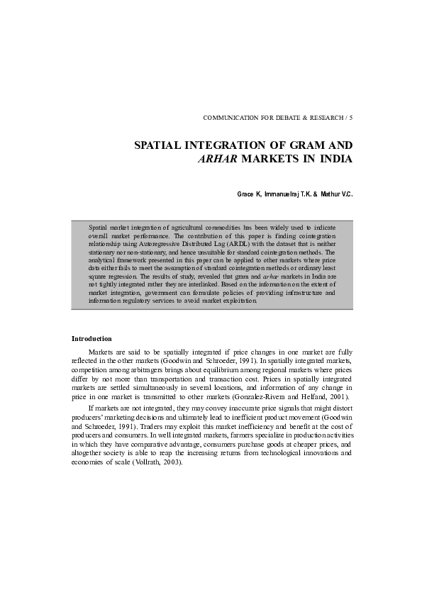 (PDF) SPATIAL INTEGRATION OF GRAM AND ARHAR MARKETS IN INDIA