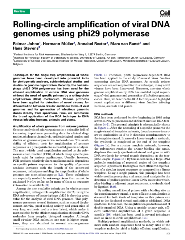 (PDF) Rolling-circle amplification of viral DNA genomes using phi29 polymerase