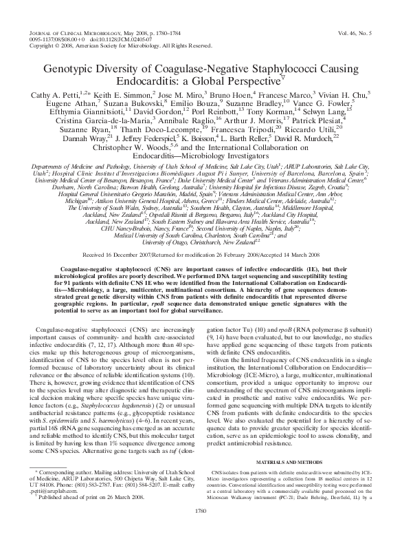(PDF) Genotypic Diversity of Coagulase-Negative Staphylococci Causing Endocarditis: a Global ...