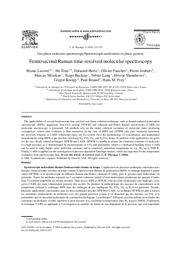 (PDF) Femtosecond Raman time-resolved molecular spectroscopy