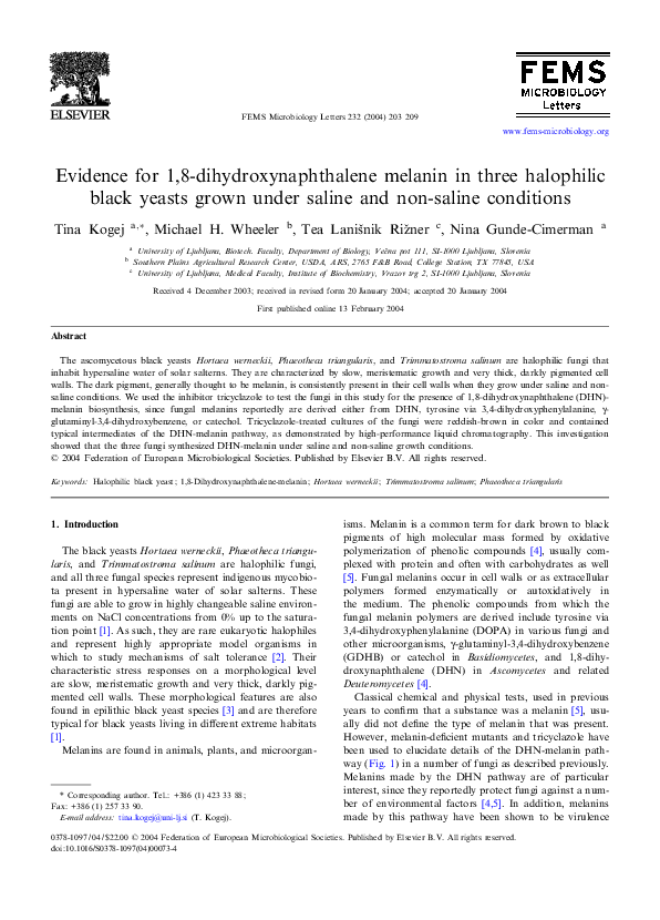 (PDF) Evidence for 1,8-dihydroxynaphthalene melanin in three halophilic ...