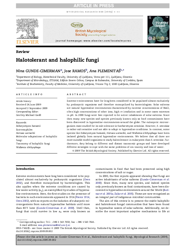 (PDF) Halotolerant and halophilic fungi