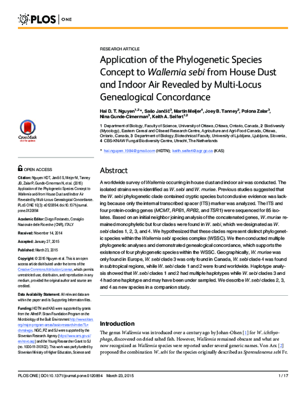 (PDF) Application of the Phylogenetic Species Concept to Wallemia sebi ...