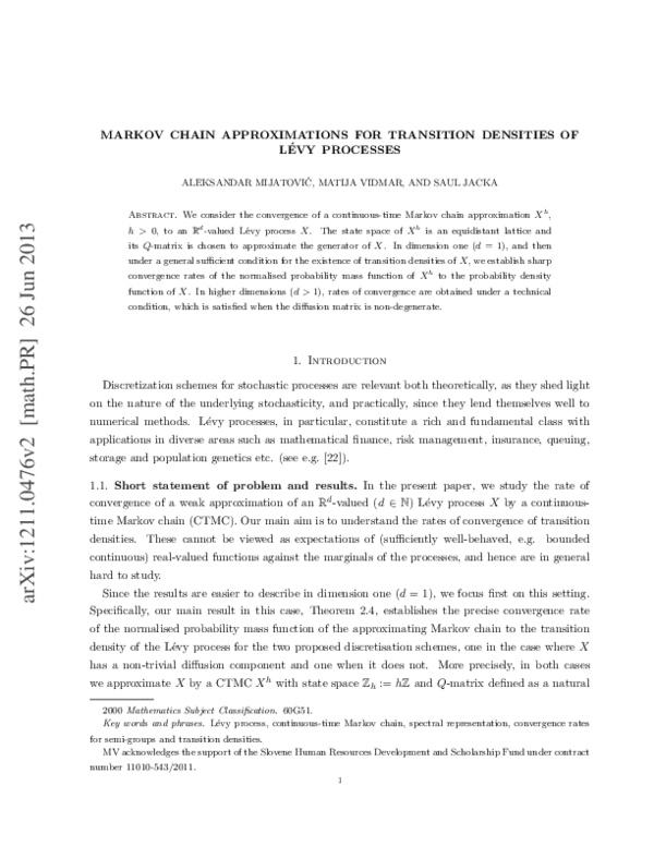 Pdf Markov Chain Approximations For Transition Densities Of Lévy Processes