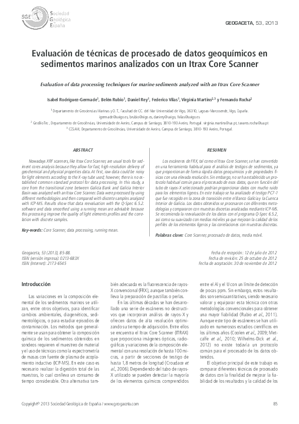 (PDF) Evaluación de técnicas de procesado de datos geoquímicos en sedimentos marinos analizados ...