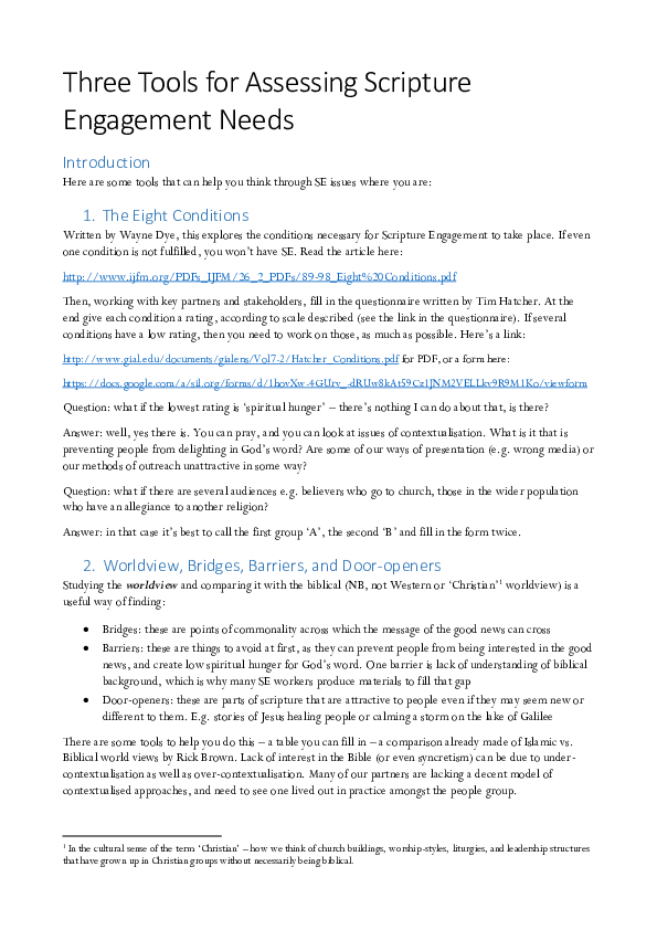 (PDF) Three Tools for Assessing Scripture Engagement Needs