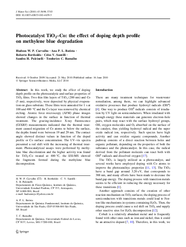 (PDF) Photocatalyst TiO2–Co: the effect of doping depth profile on ...