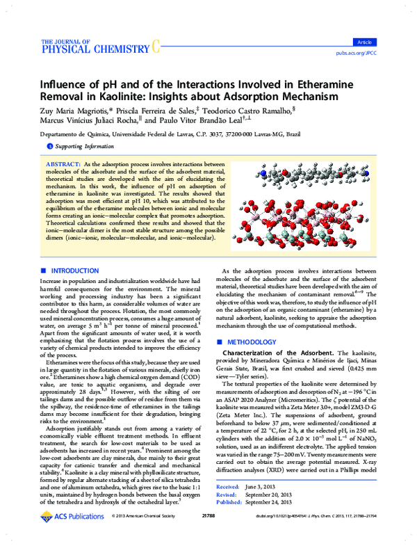 (PDF) pH Effects on Etheramine Adsorption in Kaolinite