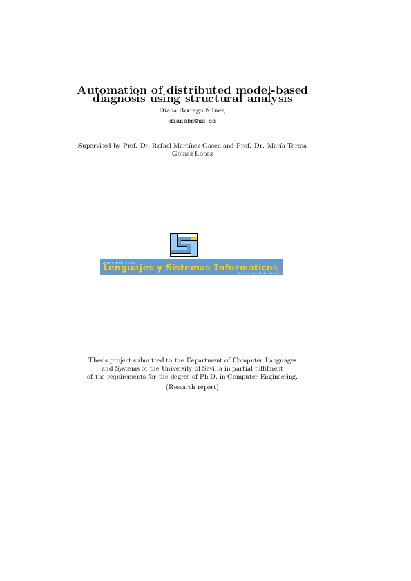 Pdf Automation Of Distributed Model Based Diagnosis Using Structural Analysis Diana Borrego
