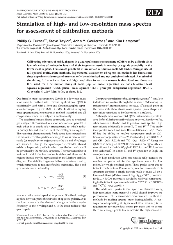 (PDF) Simulation of high- and low-resolution mass spectra for ...