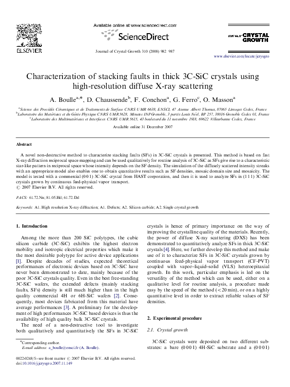 (PDF) Characterization of stacking faults in thick 3C-SiC crystals using high-resolution diffuse ...