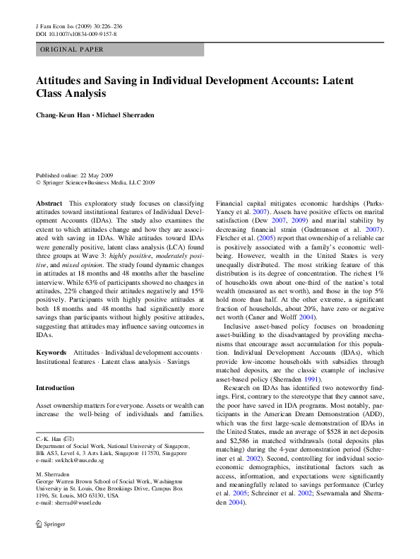 (PDF) Attitudes and Saving in Individual Development Accounts: Latent ...