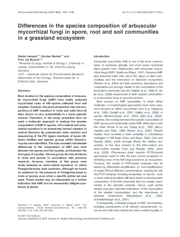 (PDF) Differences in the species composition of arbuscular mycorrhizal fungi in spore, root and ...