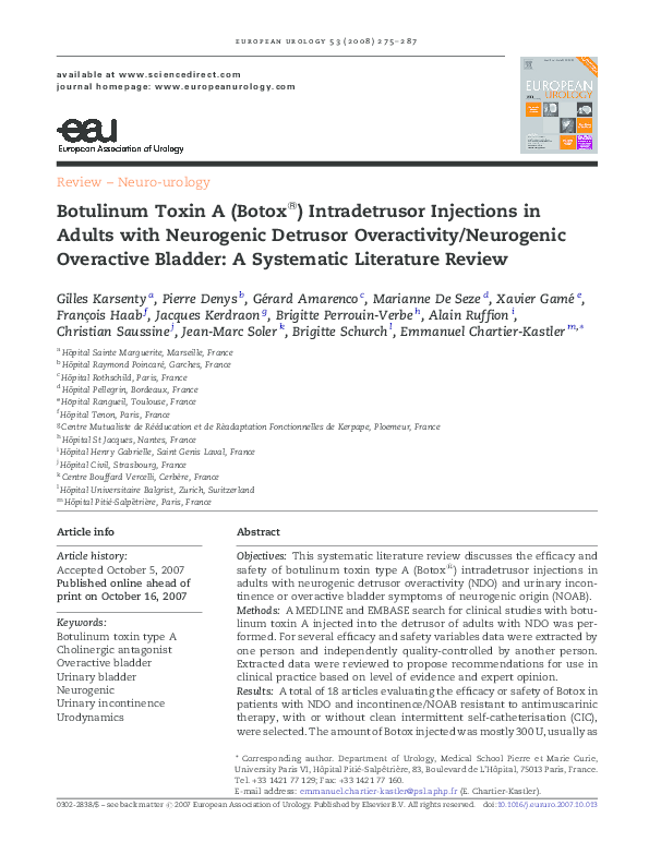 (PDF) Botulinum Toxin A (Botox®) Intradetrusor Injections in Adults ...