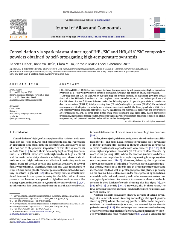 Pdf Consolidation Via Spark Plasma Sintering Of Hfb 2sic And Hfb 2