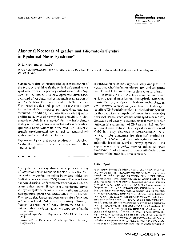 (PDF) Abnormal neuronal migration and gliomatosis cerebri in epidermal ...