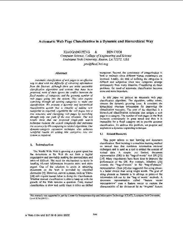 Pdf Automatic Web Page Classification In A Dynamic And Hierarchical Way