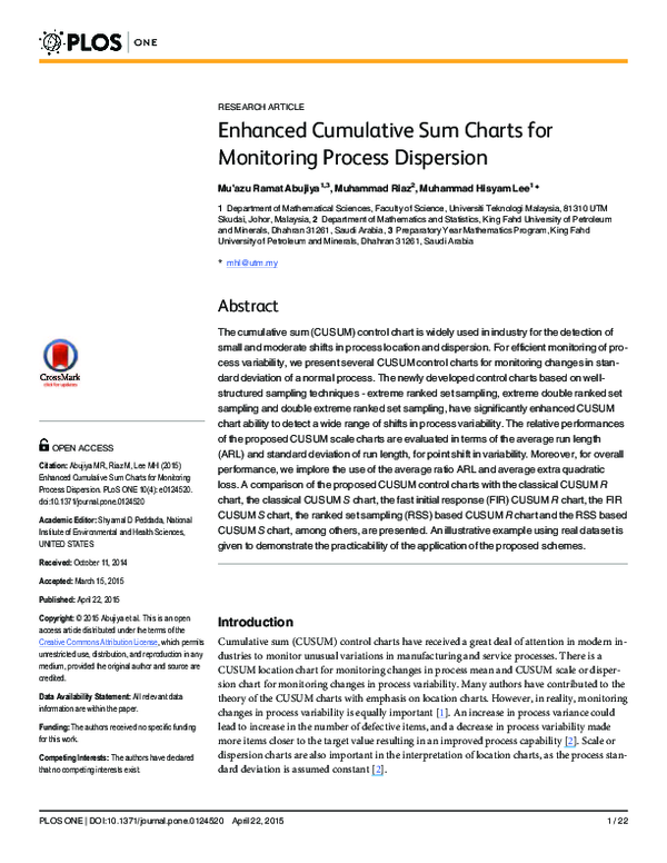 (PDF) Enhanced Cumulative Sum Charts for Monitoring Process Dispersion | M. Abujiya - Academia.edu