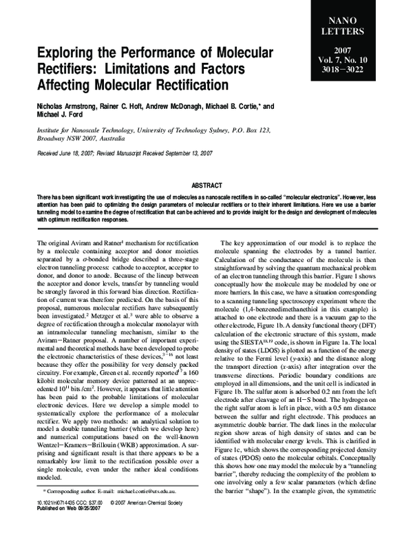 (PDF) Exploring the Performance of Molecular Rectifiers: Limitations ...