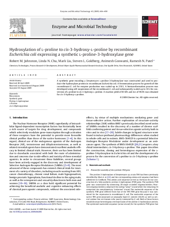 (PDF) Hydroxylation of l-proline to cis-3-hydroxy-l-proline by ...