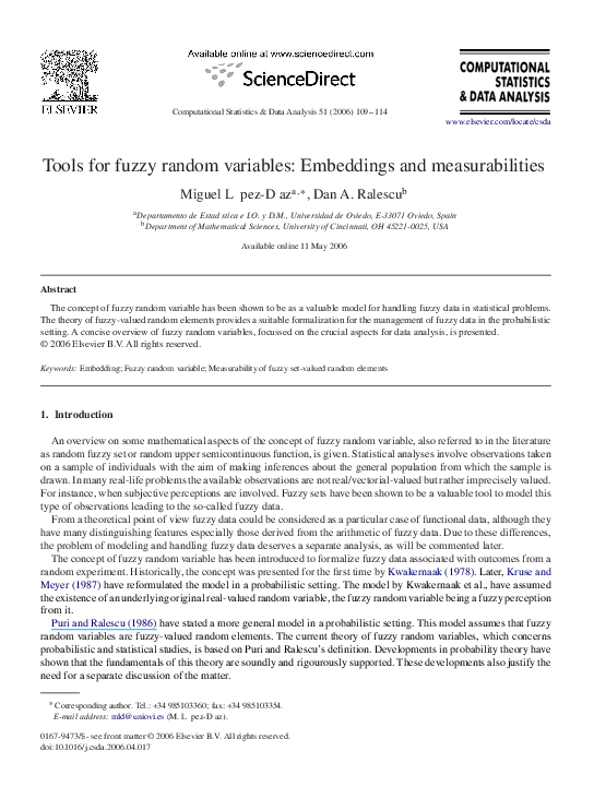 Pdf Tools For Fuzzy Random Variables Embeddings And Measurabilities