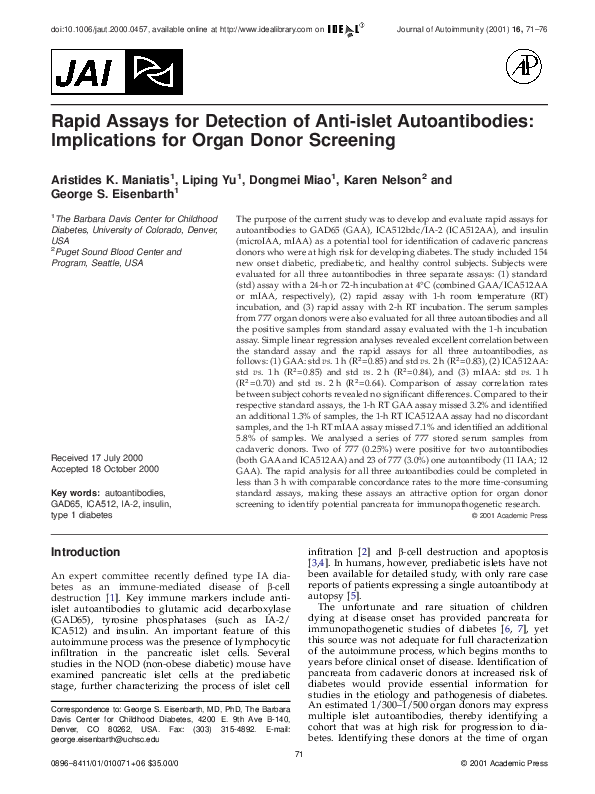 (PDF) Rapid Assays for Detection of Anti-islet Autoantibodies ...
