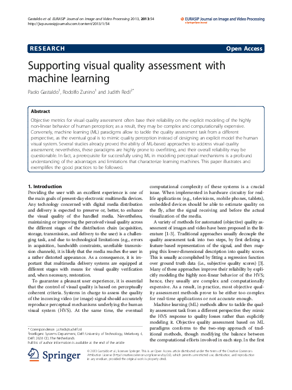 (PDF) Supporting visual quality assessment with machine learning