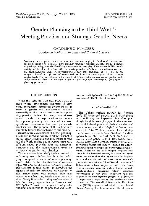 (PDF) Gender planning in the third world: Meeting practical and ...